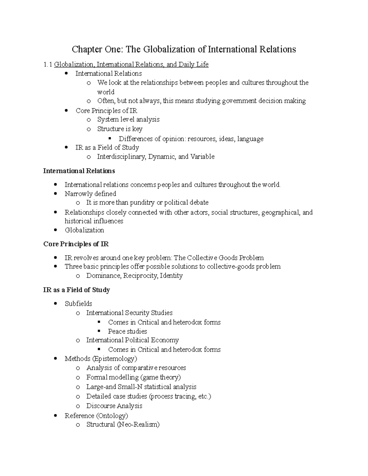 International Relations 101: Lecture Notes on Globalization & Power ...
