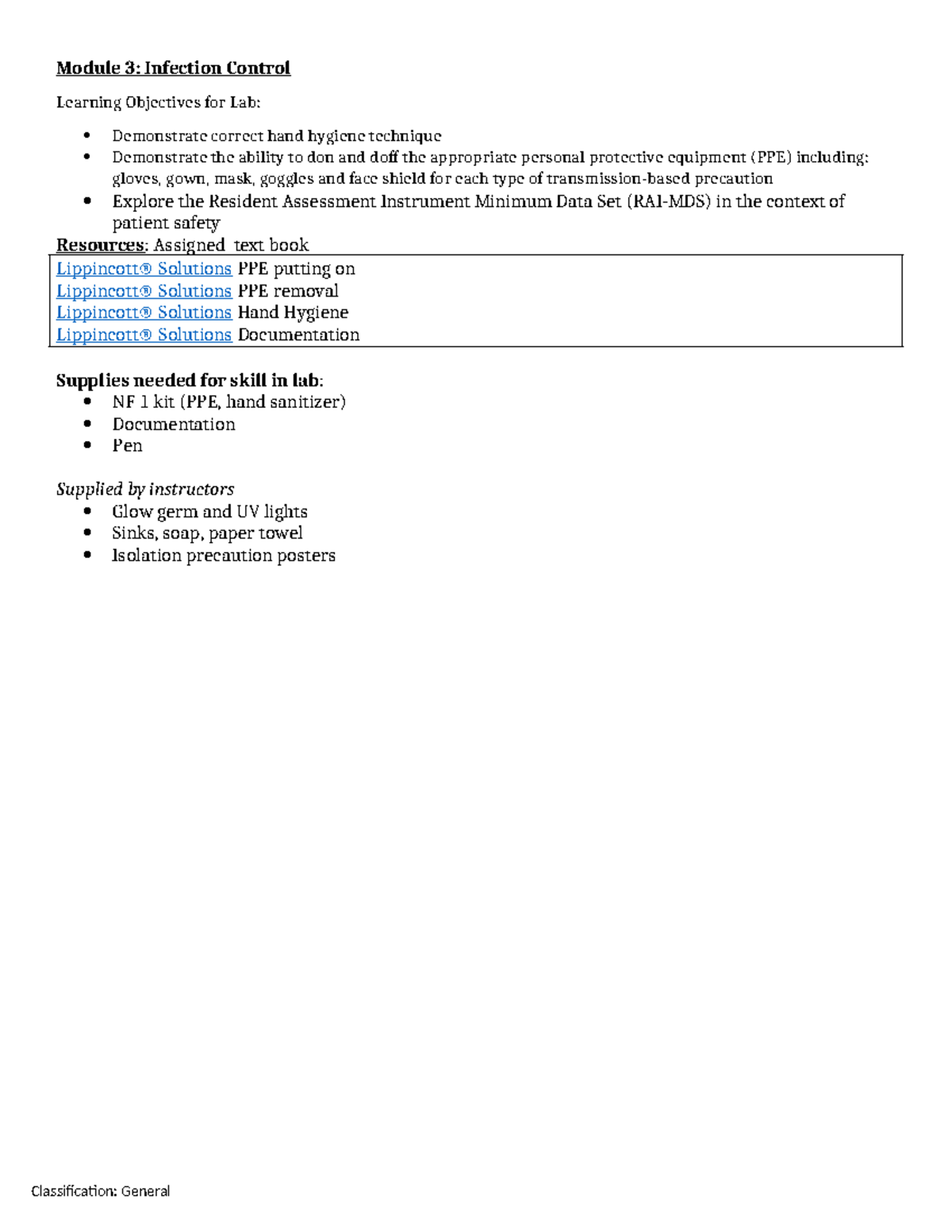 Module 3 Lab Prep: Infection Control & PPE Techniques - Studocu