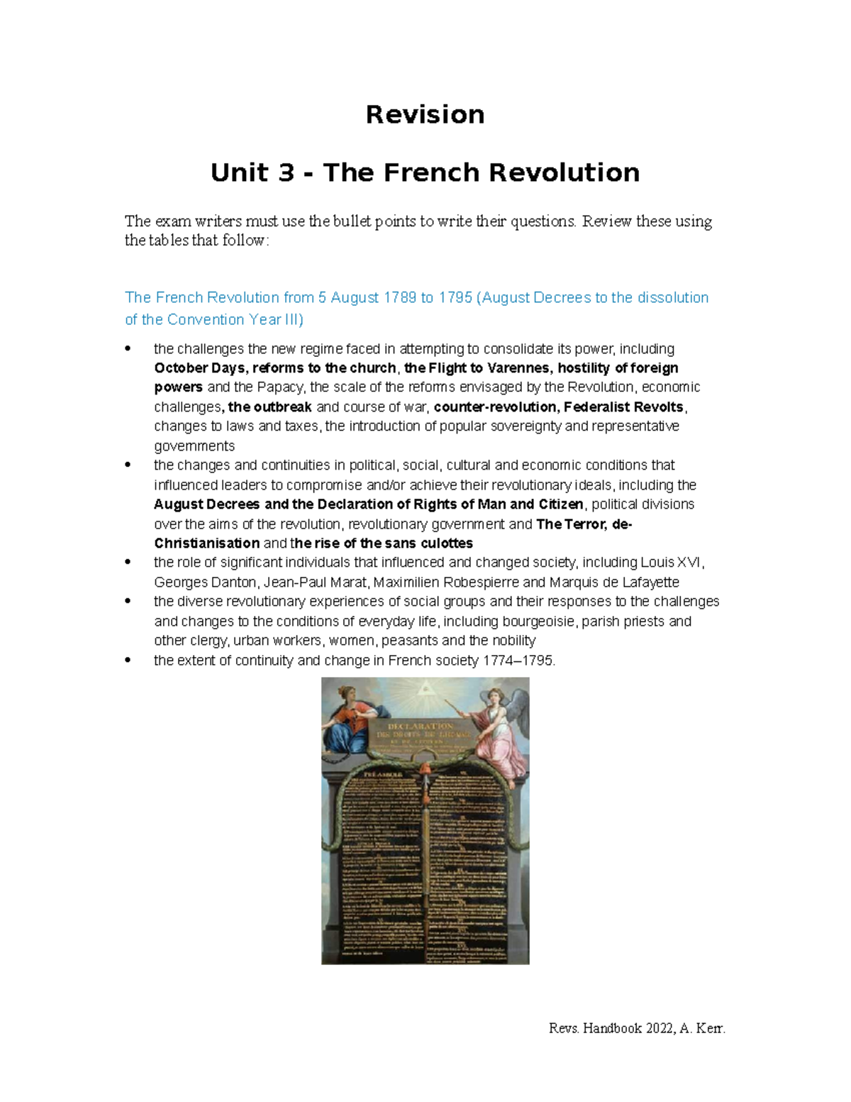 VCE Revolutions: Unit 3 - The French Revolution Bullet Points Guide ...