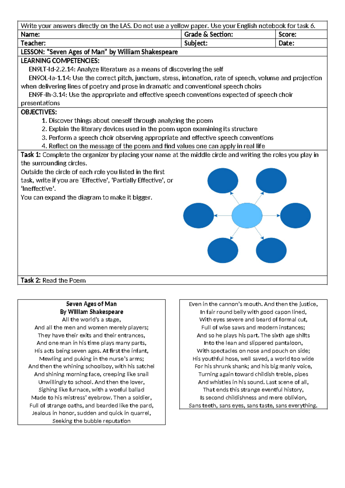 EN9LT-Id-2.2.14 Lesson: Analyzing 'The Seven Ages of Man' Poem - Studocu
