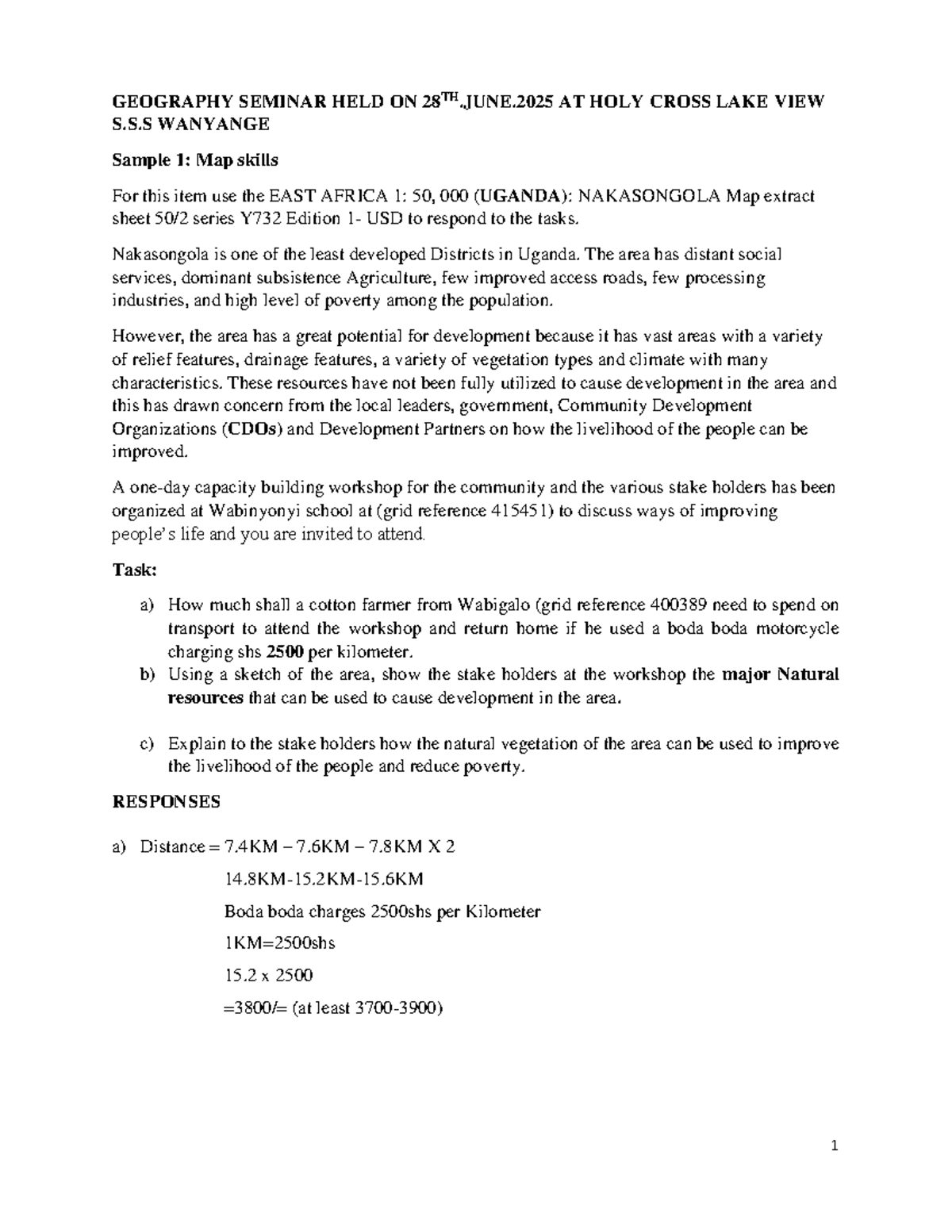 GEOGRAPHY SEMINAR NOTES: NAKASONGOLA & SUSTAINABLE DEVELOPMENT - Studocu