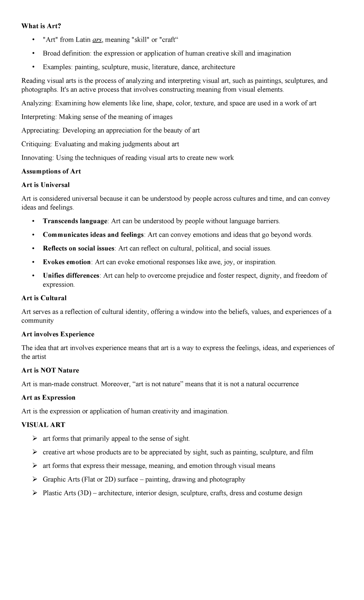 Visual Arts Overview: Key Concepts and Historical Context (ART101 ...