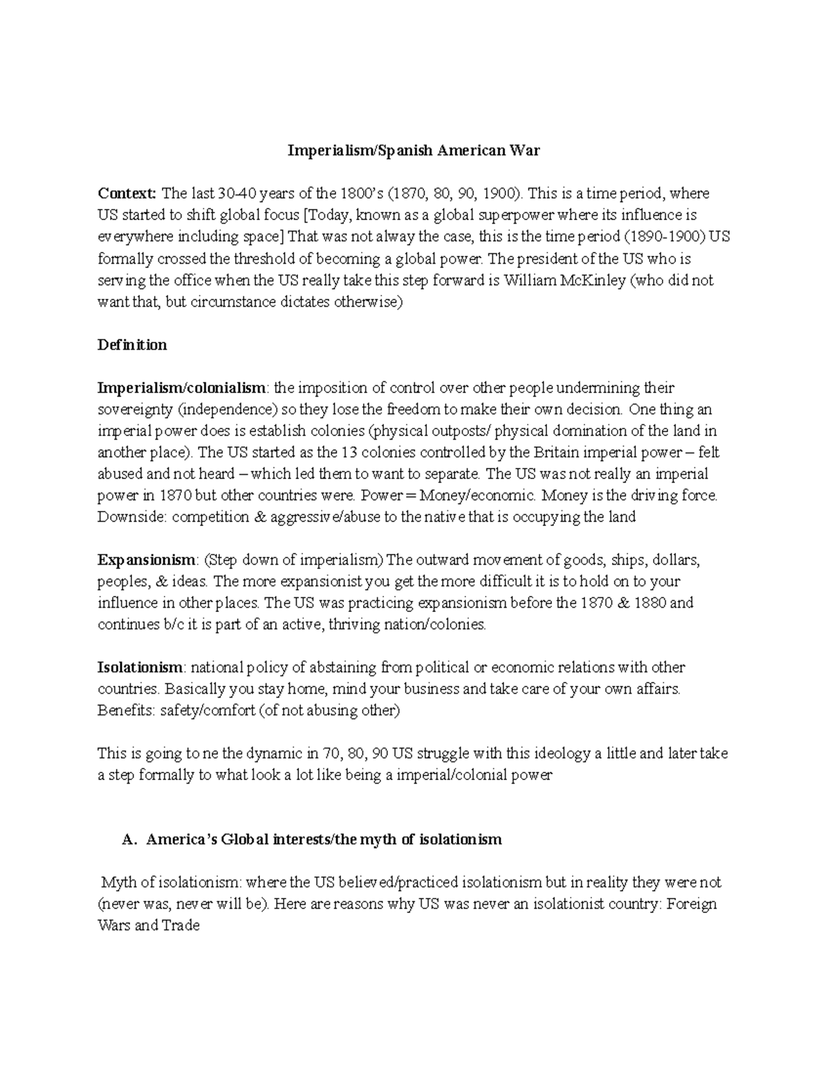 History 222: Exam 1 Notes on American Imperialism & the Spanish ...