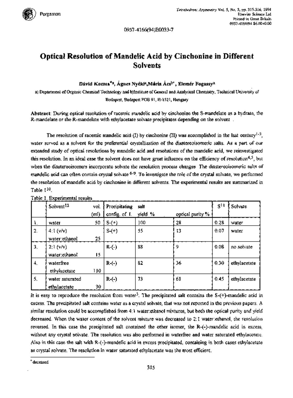 Mandelic ACID info doc - Pergamon Temhedron: Asymnerry Vol. 5. No. 3 ...