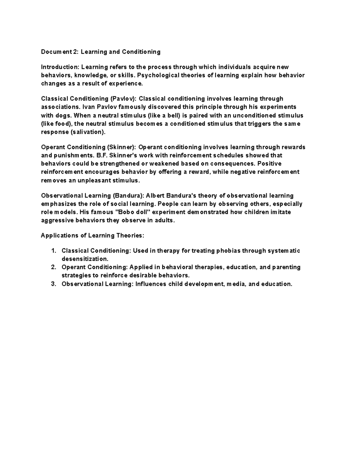 8 The Brain and Behavior - Document 2: Learning and Conditioning ...