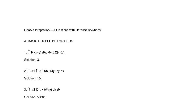 Double integration solutions - Double Integration — Questions with ...