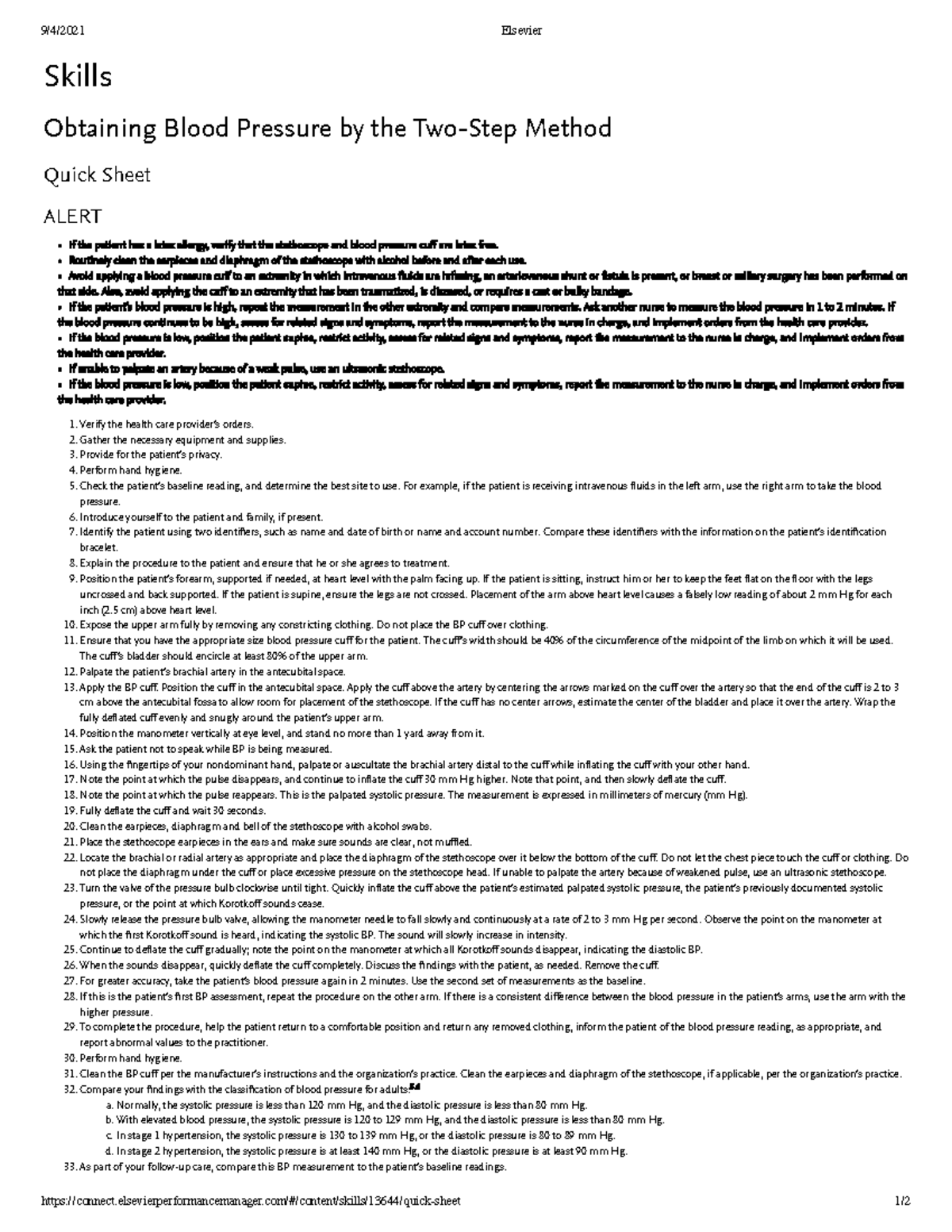 Steps for Obtaining Blood Pressure: A Quick Guide for Nurses - Studocu