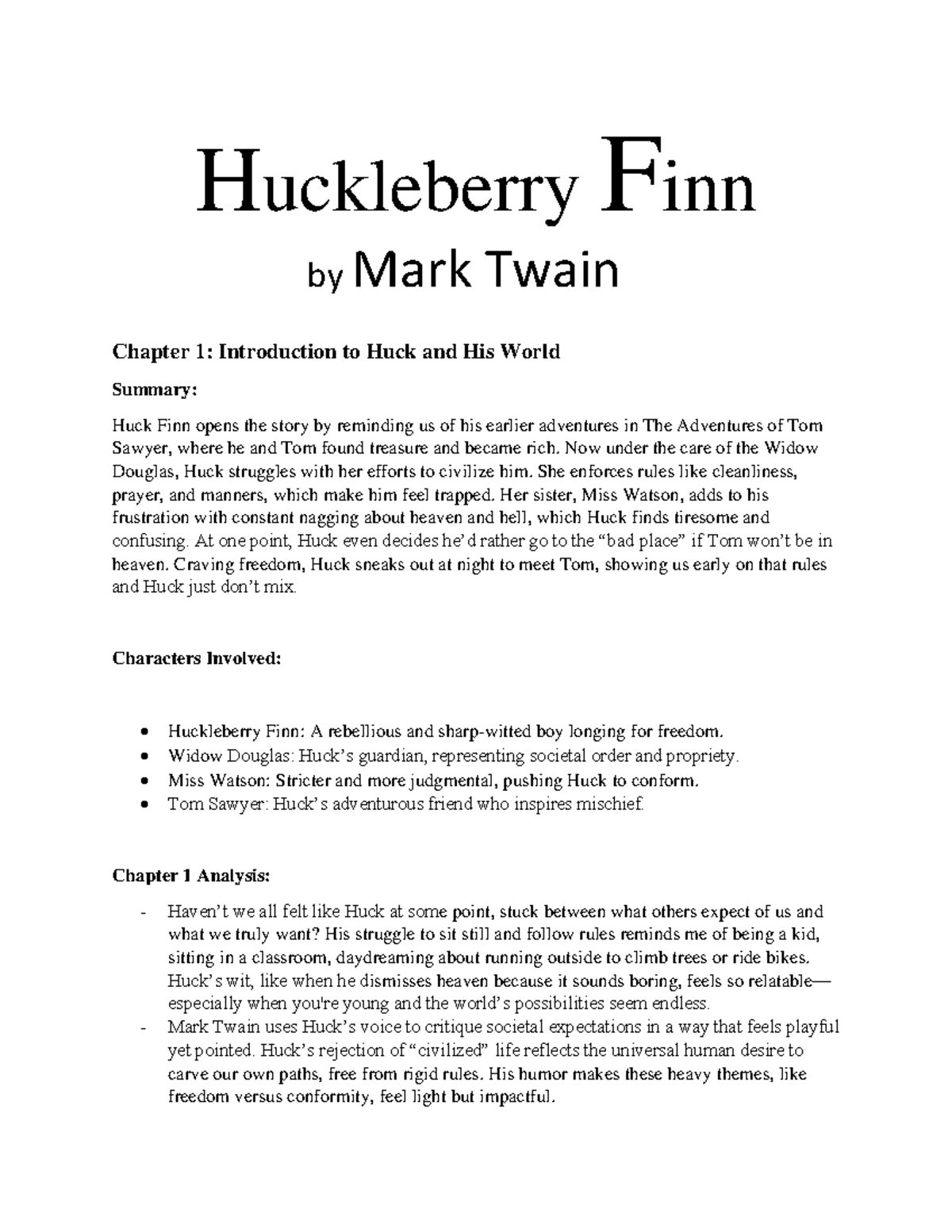 Huckleberry Finn 093855 - Huckleberry Finn by Mark Twain Chapter 1 ...