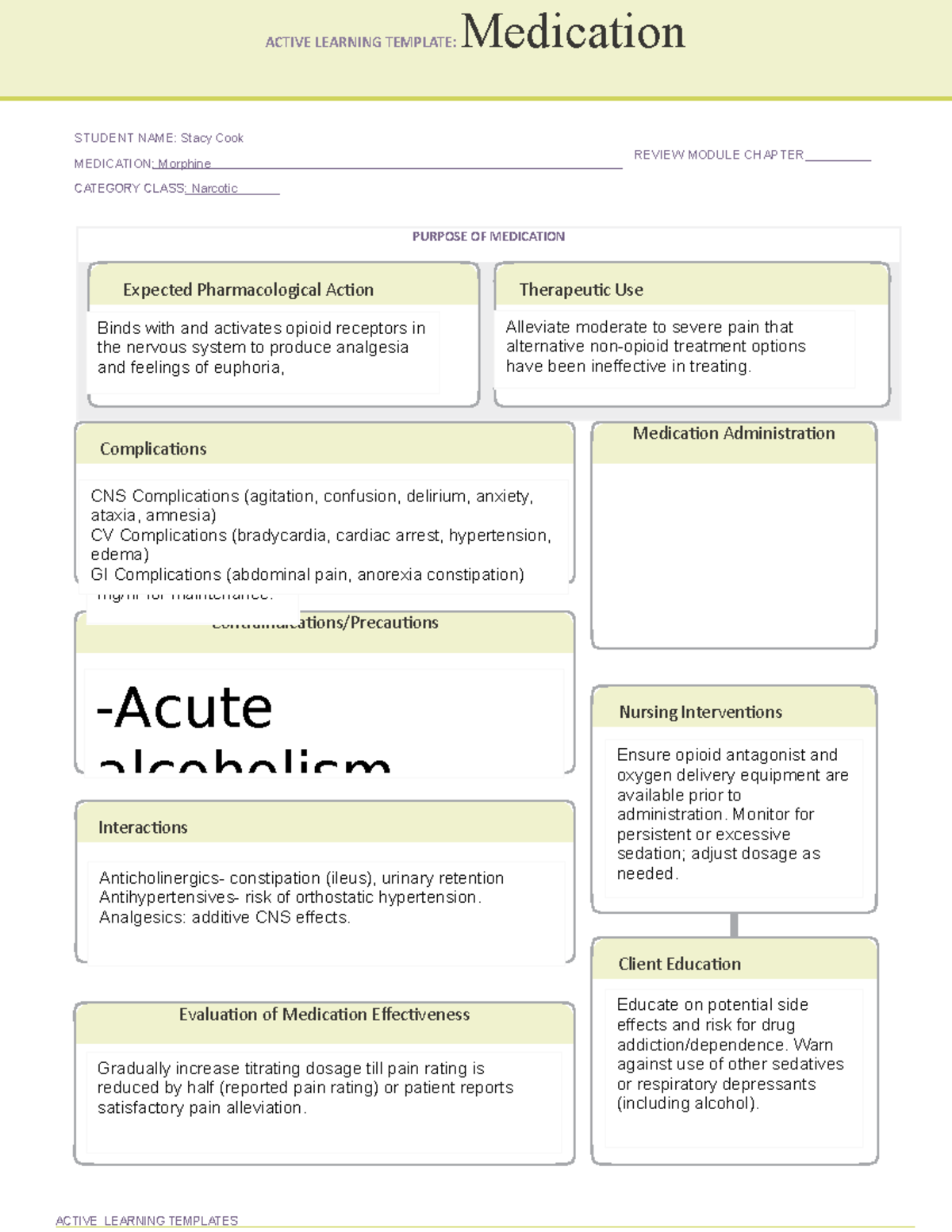 ATI Medication Template - Morphine: Active Learning Notes - Studocu