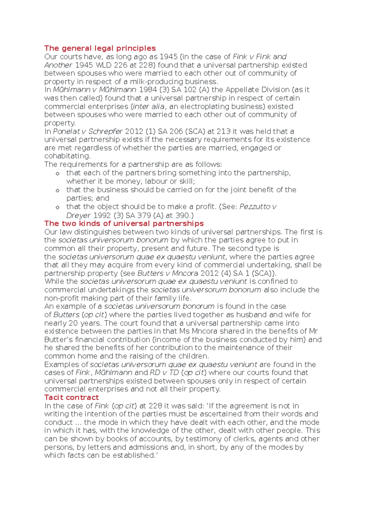 Fink v Fink Case Study: Universal Partnerships Explained - Studocu