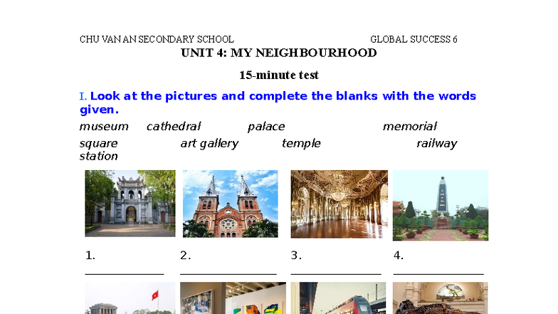 15m U4 - My Neighbourhood Test at CHU VAN AN School - Studocu