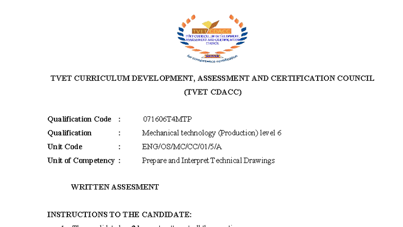 TVET 071606T4MTP Mechanical Technology Level 6: Technical Drawings ...
