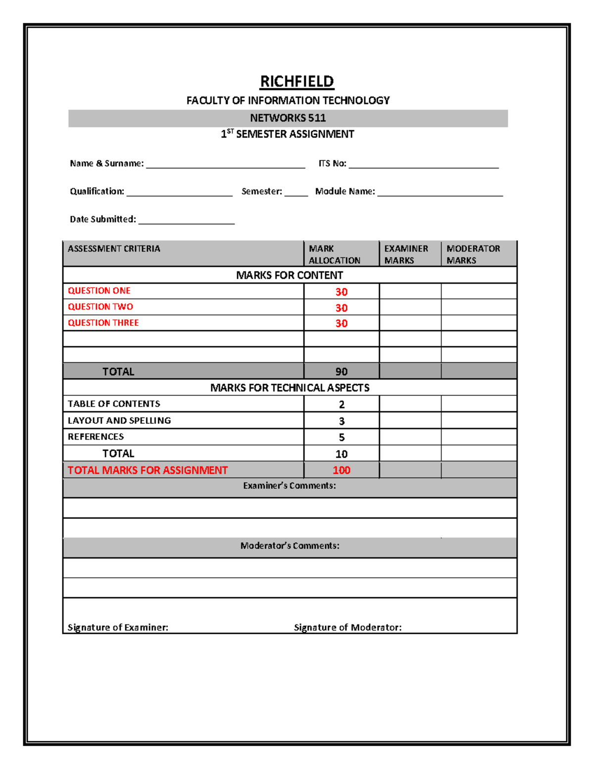 Networks 511 1st Semester Assignment: Detailed Requirements and ...