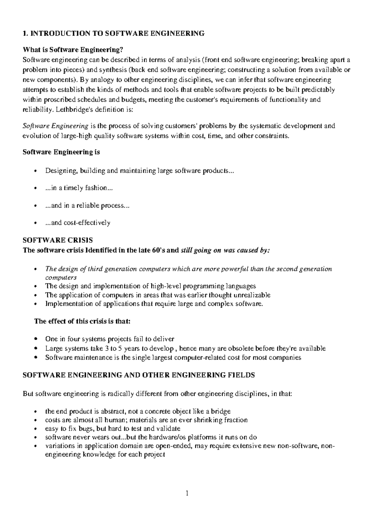 Software Engineering Lecture Note - 1. INTRODUCTION TO SOFTWARE ...