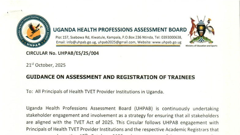 Circular 4 Assessment AND Registration OF Candidates - UGANDA HEATH ...