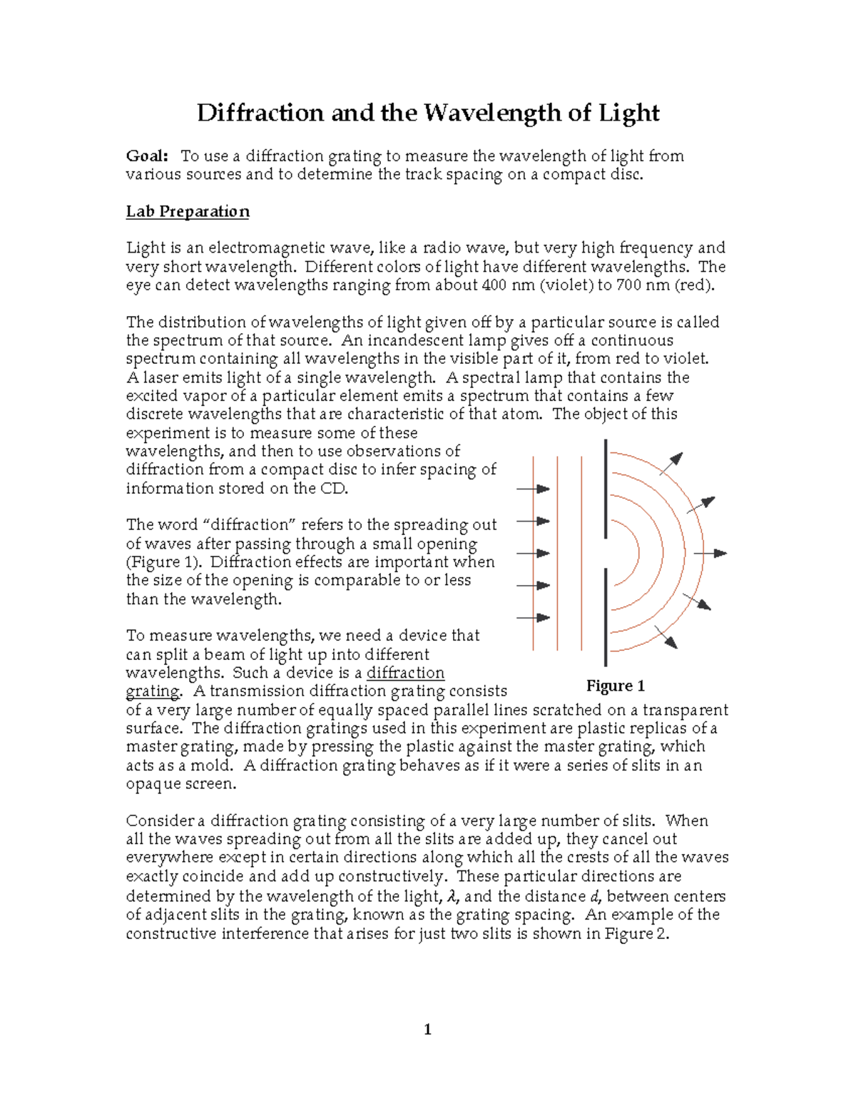 Lab 11 Diffraction - lab report - Diffraction and the Wavelength of ...