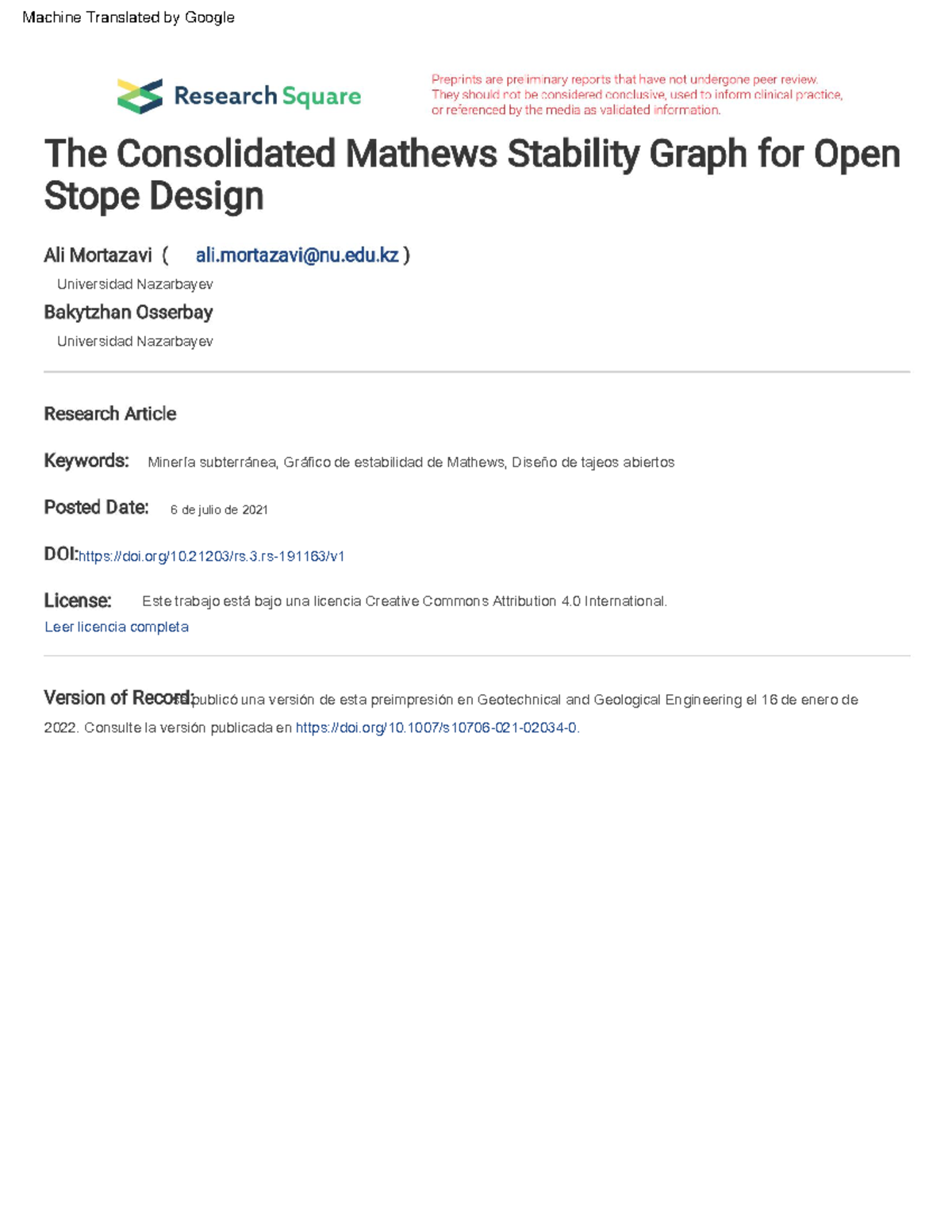 2021 Research on Mathews Stability Graphs in Subterranean Mining - Studocu