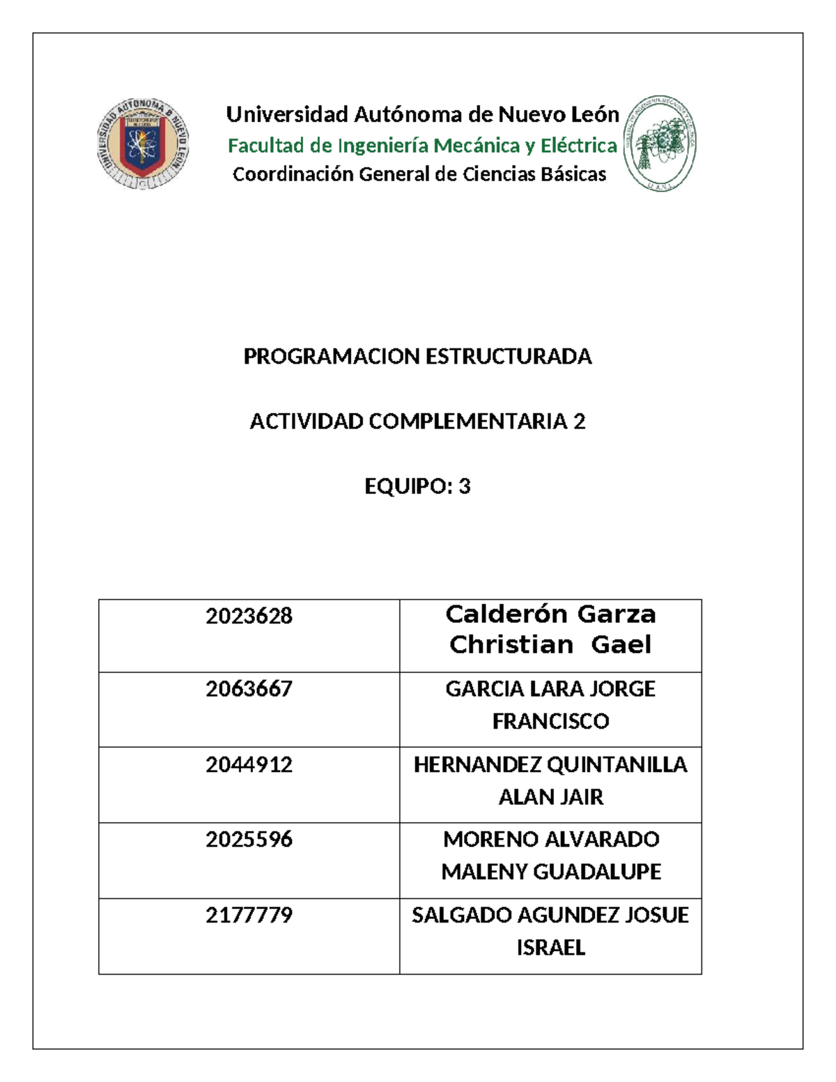 Actividad Complementaria 2 - Programación Estructurada 2023628 - Studocu