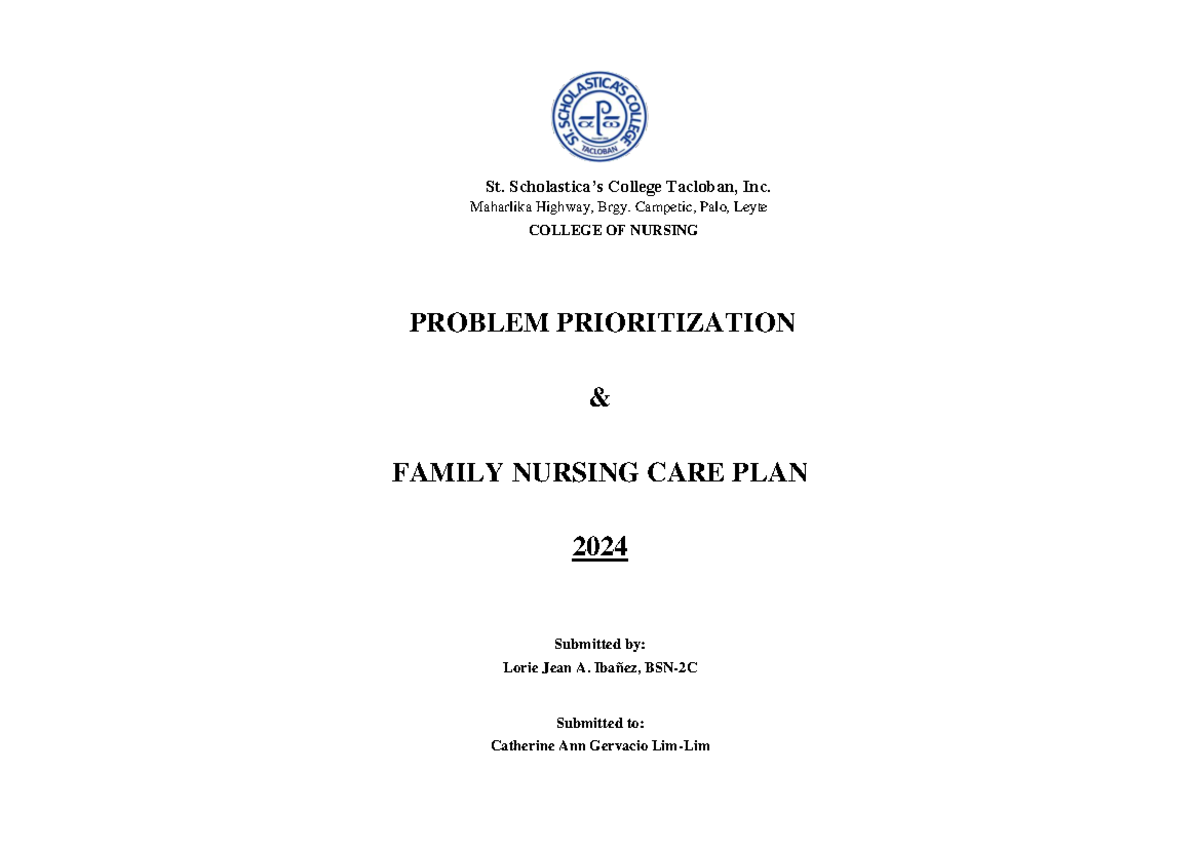 Family NCP: Community Nursing Care Plan for Workplace Safety - Studocu