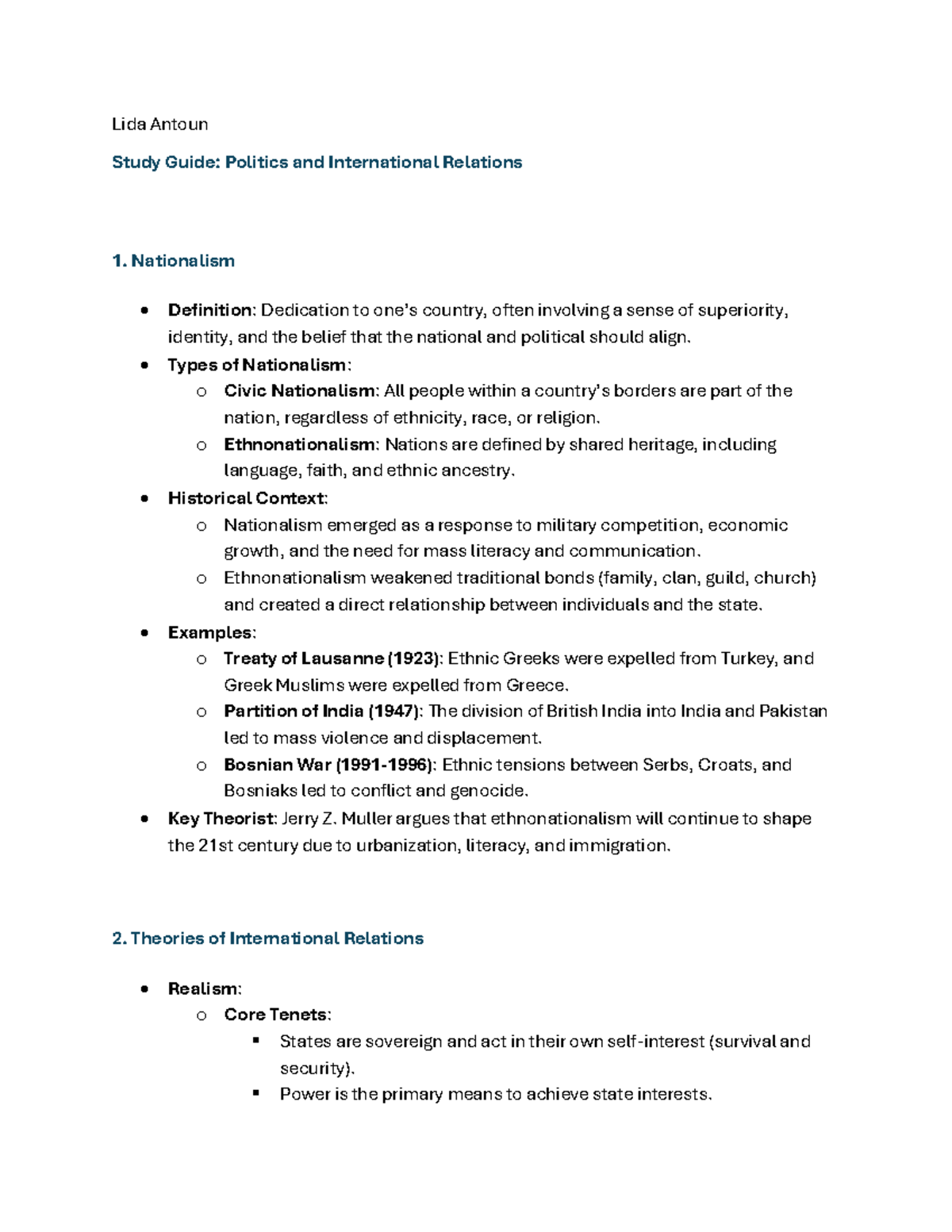 International Relations Study Guide: Key Concepts and Examples - Lida ...