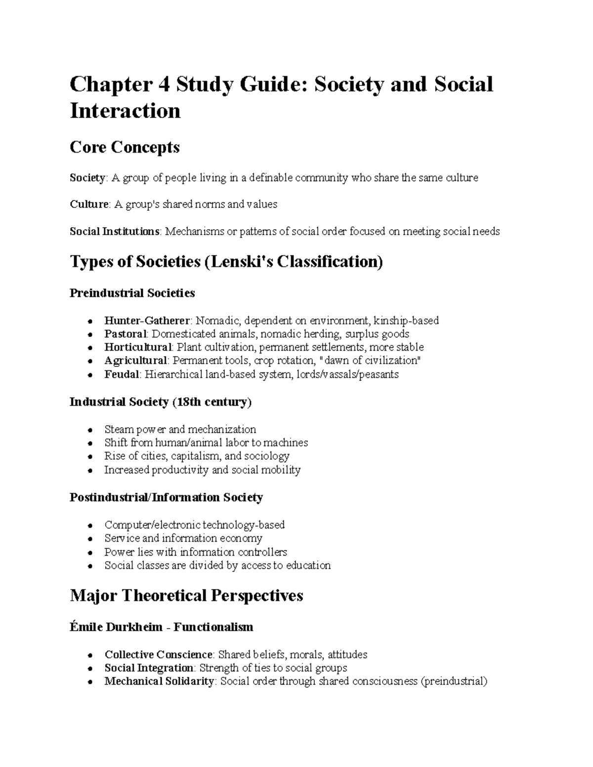 Chapter 4 Sociology Study Guide: Society, Interaction & Theories - Studocu