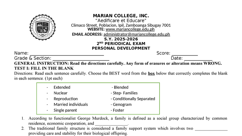 Perdev 2ND Periodical Exam: Personal Development Insights - Studocu