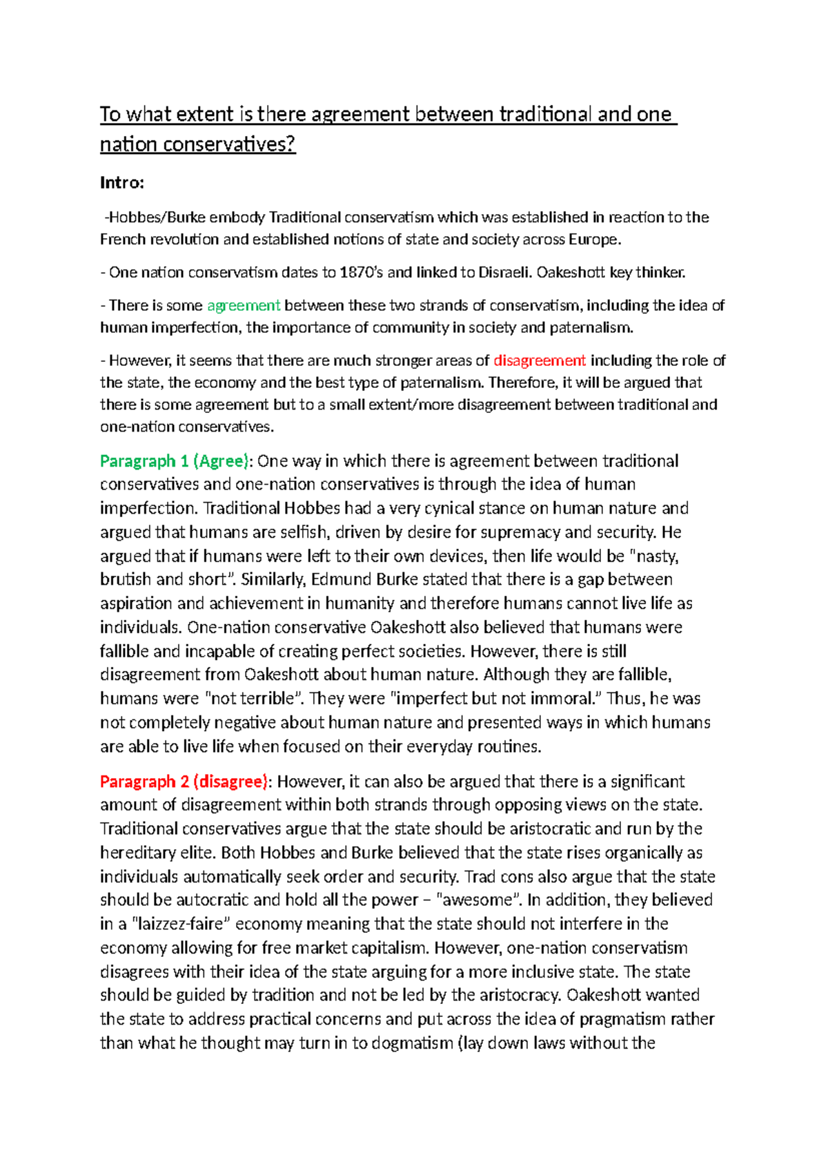 Agreement and Disagreement between Trad Cons and One Nation ...