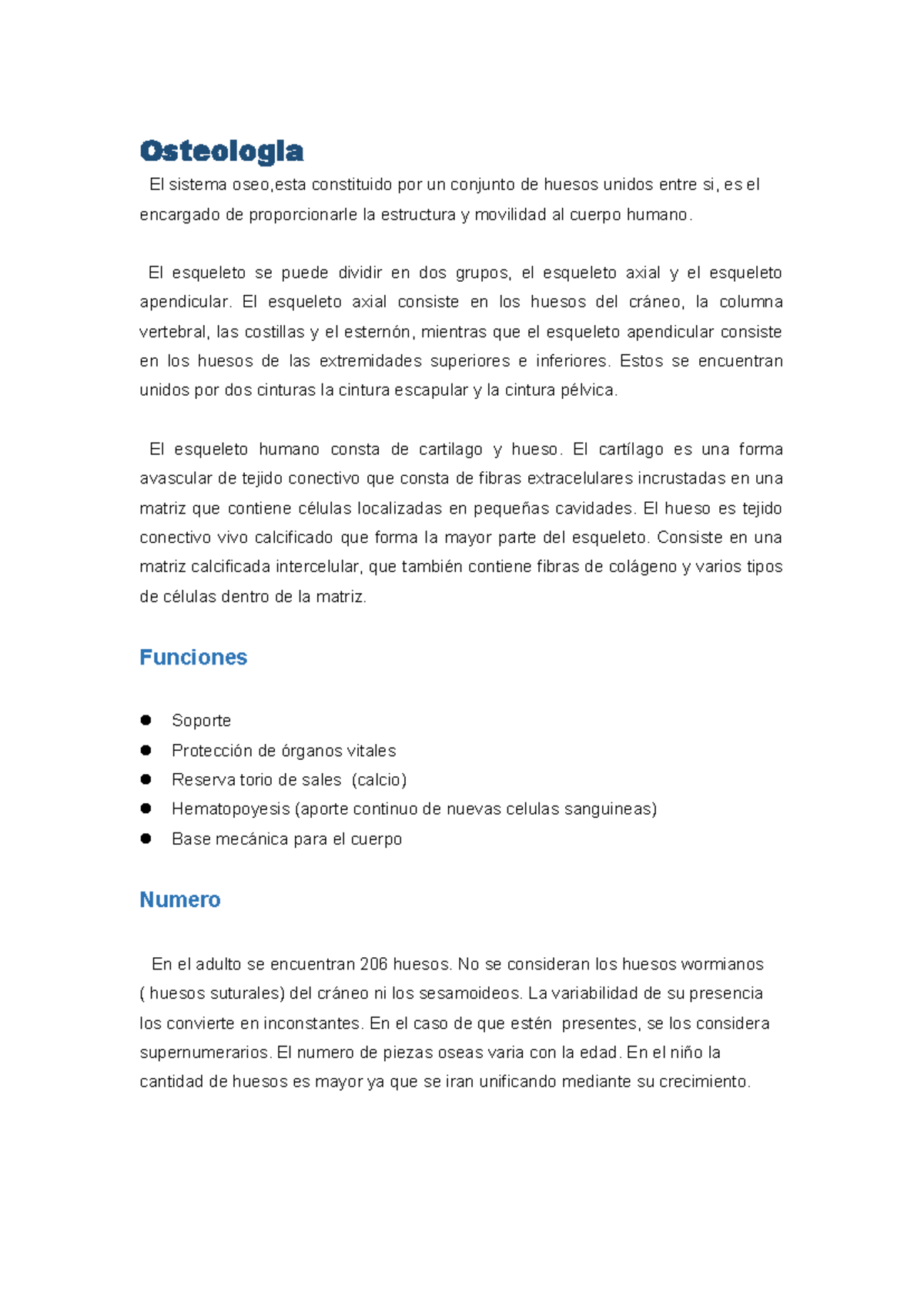 Osteología: Resumen de Anatomía Humana y Funciones del Esqueleto - Studocu