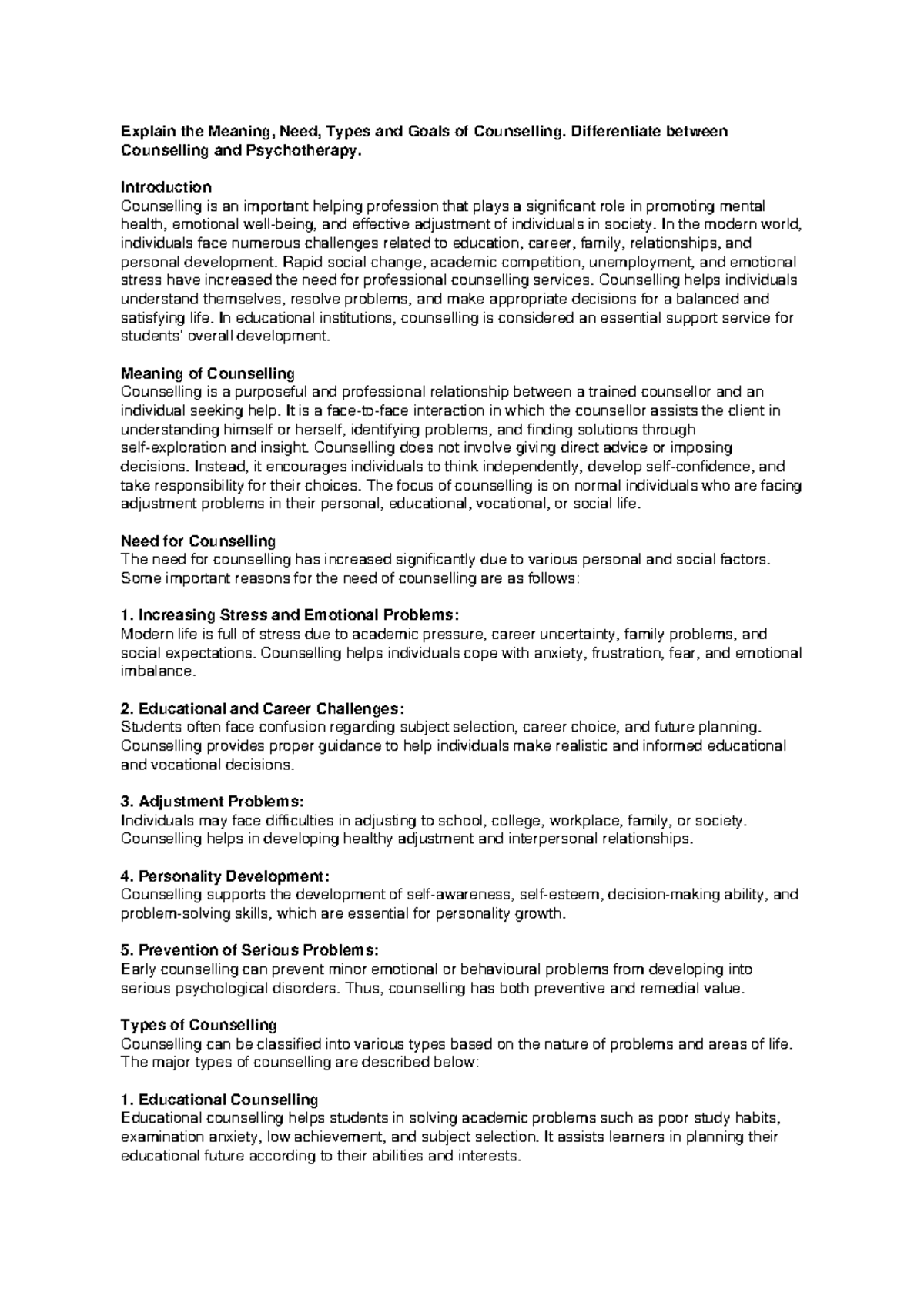 Counselling: Meaning, Need, Types, Goals & Difference from ...