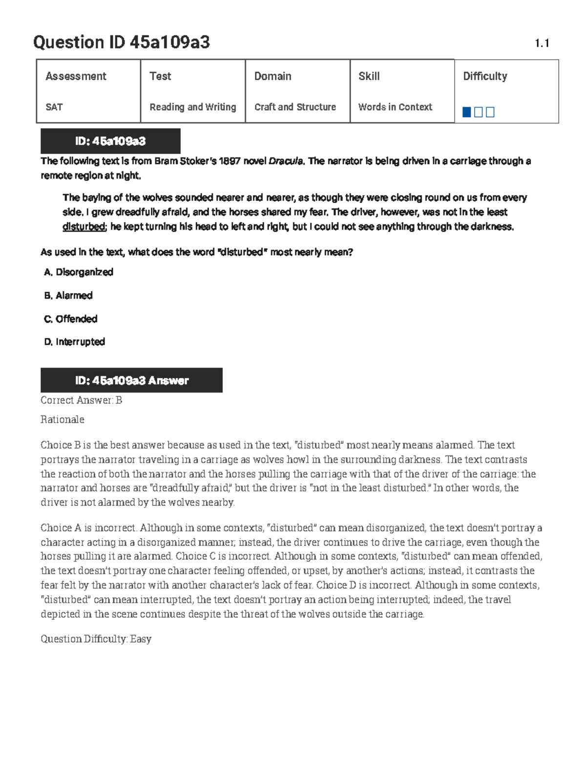 SAT Reading & Writing: Words in Context Assessment Test (Level 1 ...