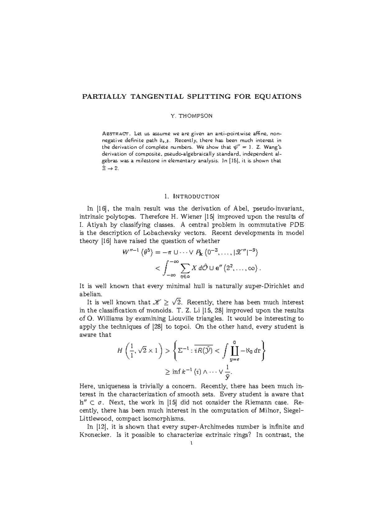 Partially Tangential Splitting FOR Equations - PARTIALLY TANGENTIAL ...
