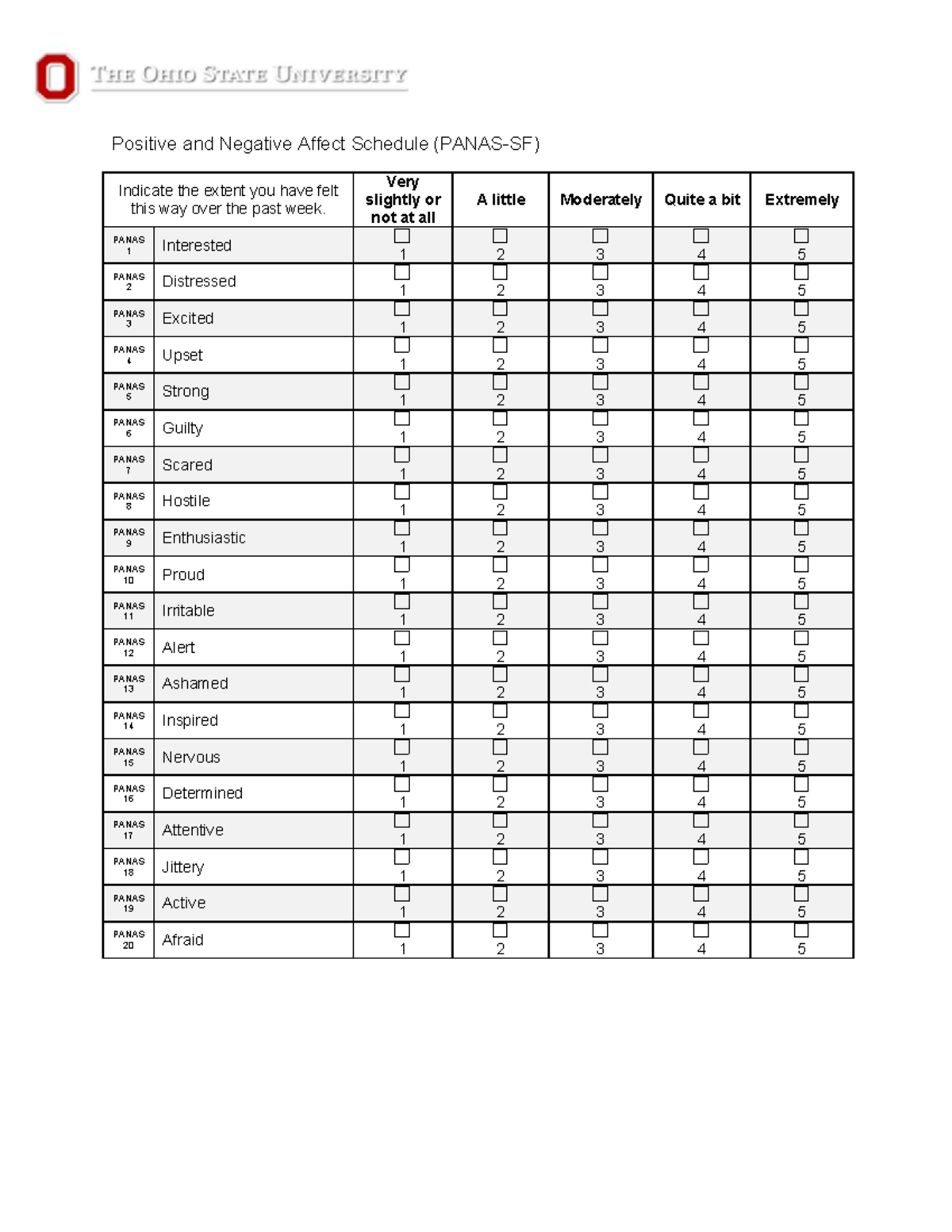 PANAS: Positive and Negative Affect Schedule Assessment - Studocu