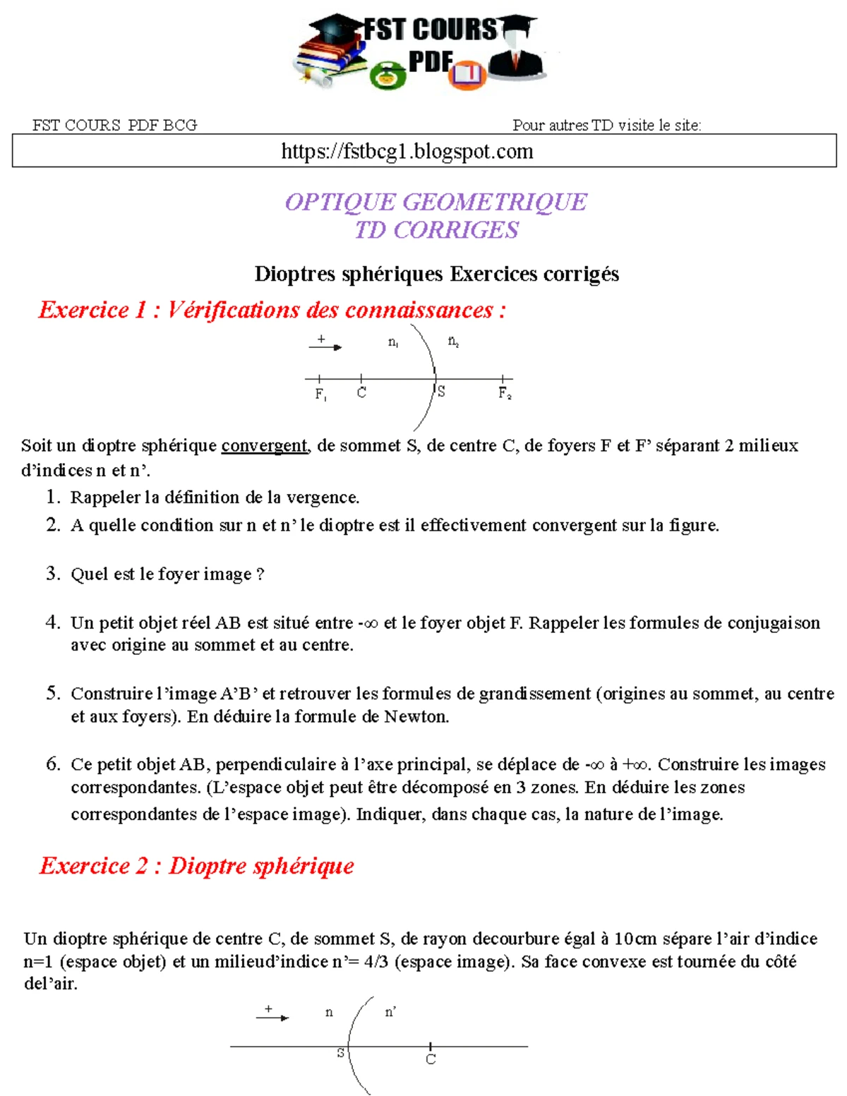 Exercices corrigés de l'optique géométrique - Optique Exercice G2-01 ...
