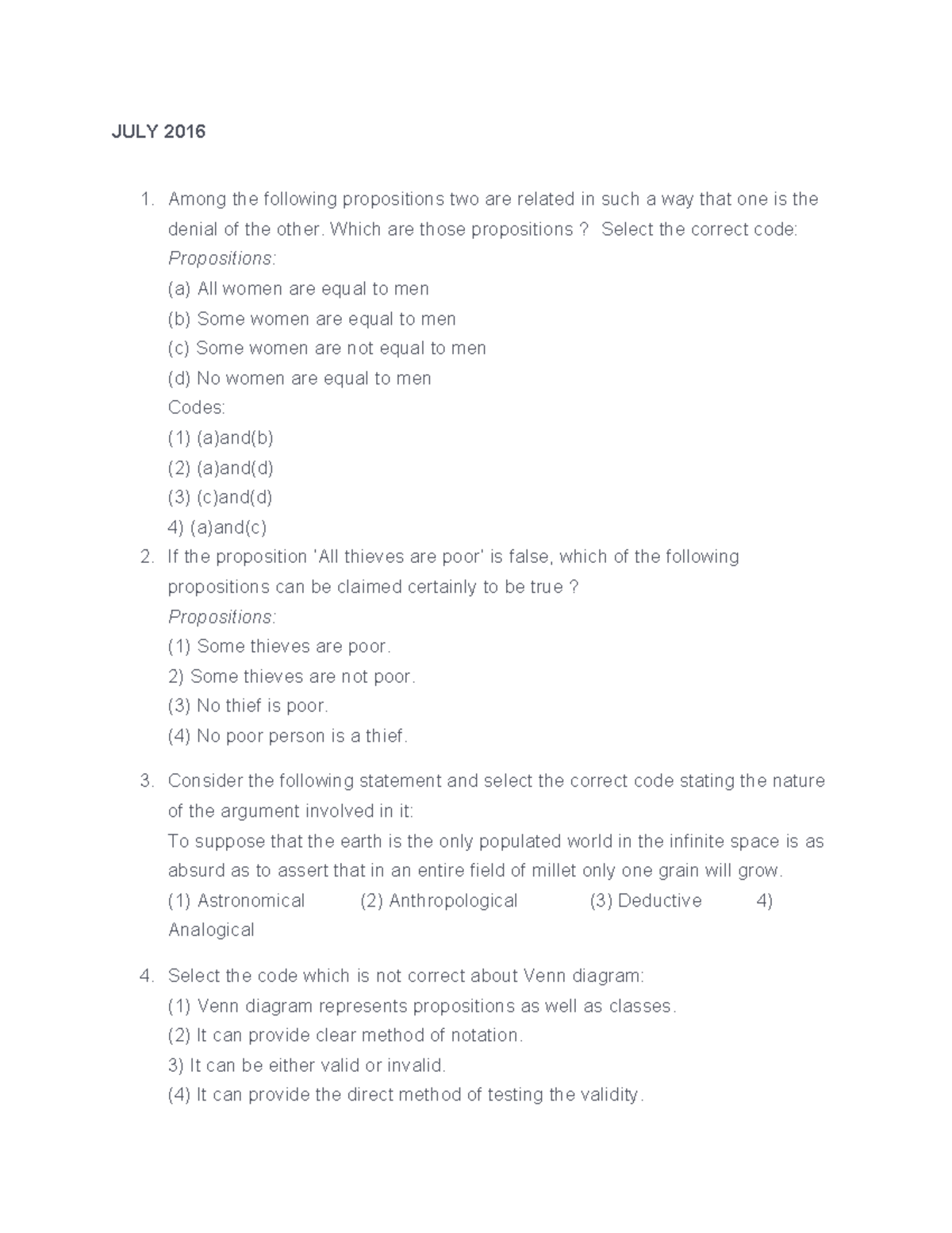 Logical Reasoning Questions & Answers (Course Code: LR101) - July 2016 ...