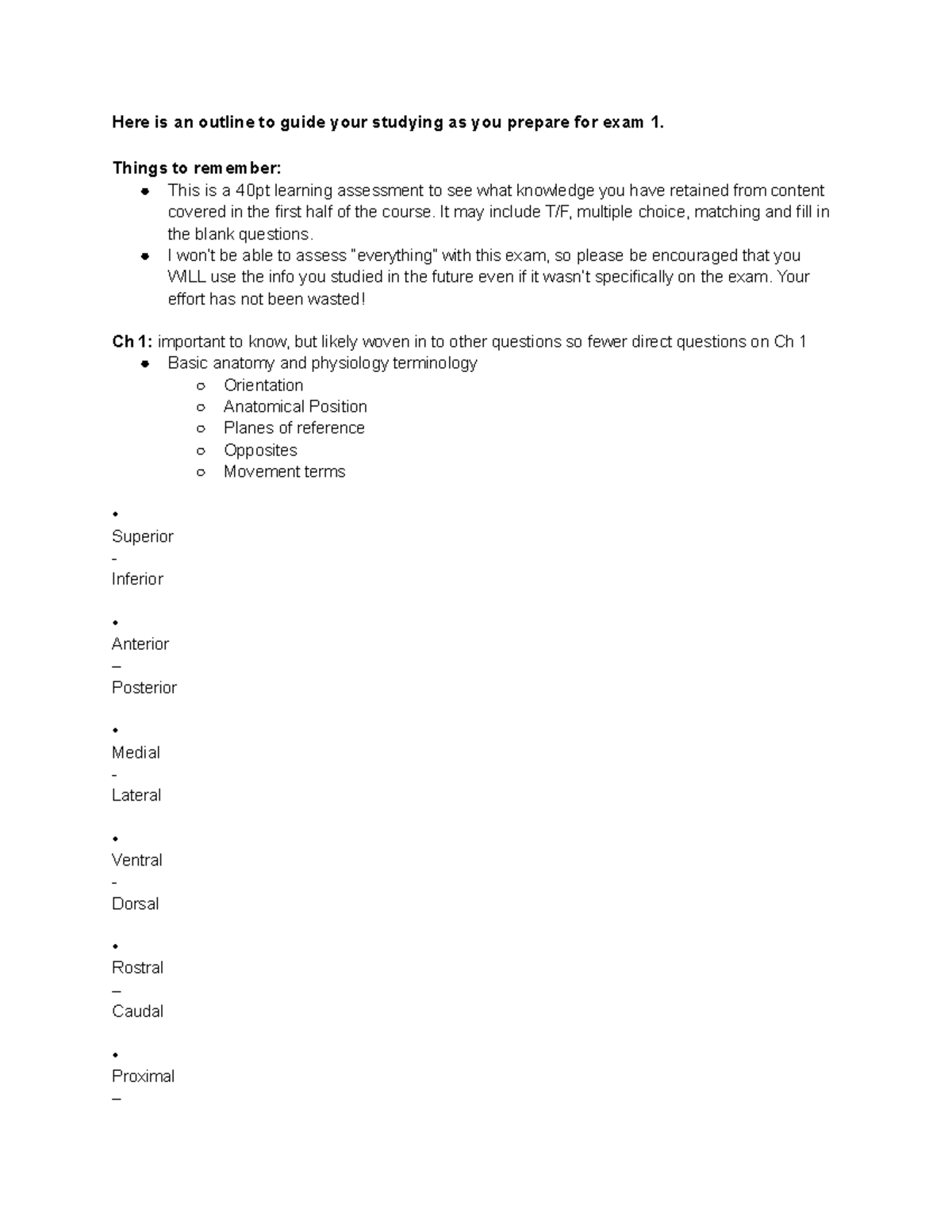 Exam 1 Study Guide for Anatomy & Physiology (Course Code) - Studocu