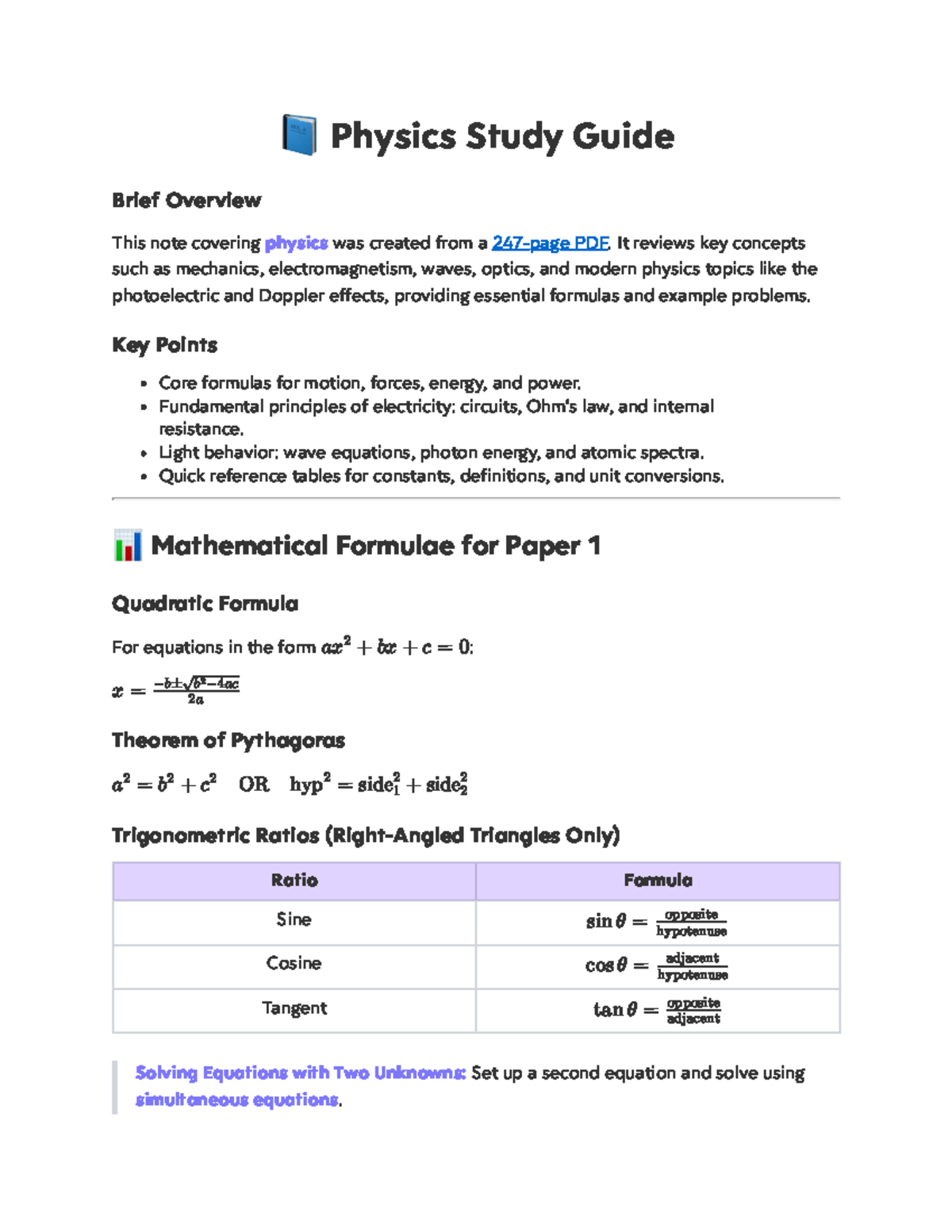 Physics Study Guide: Key Concepts & Formulas for Paper 1 - Studocu