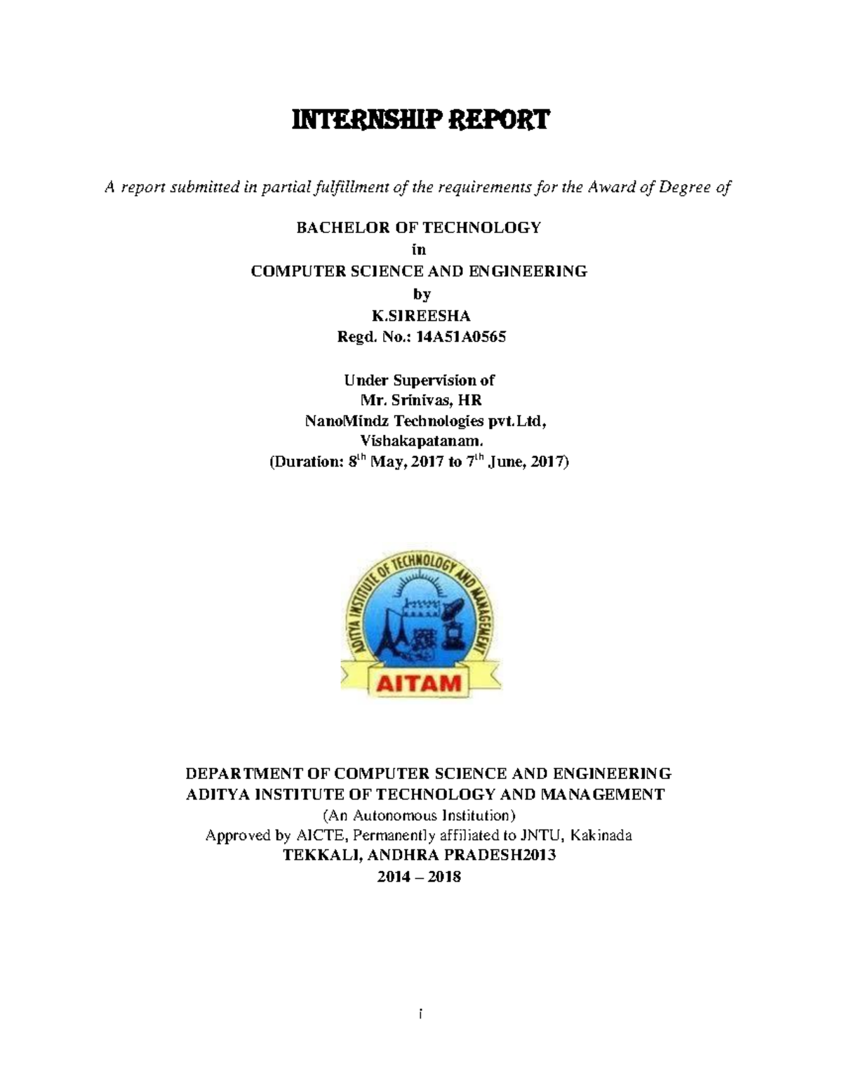 Internship Report on Data Integration Strategies - B.Tech in CSE - Studocu