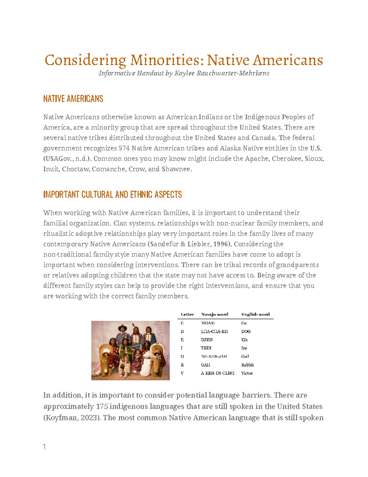 HSE 410 6.2 Activity - Considering Minorities: Native Americans ...