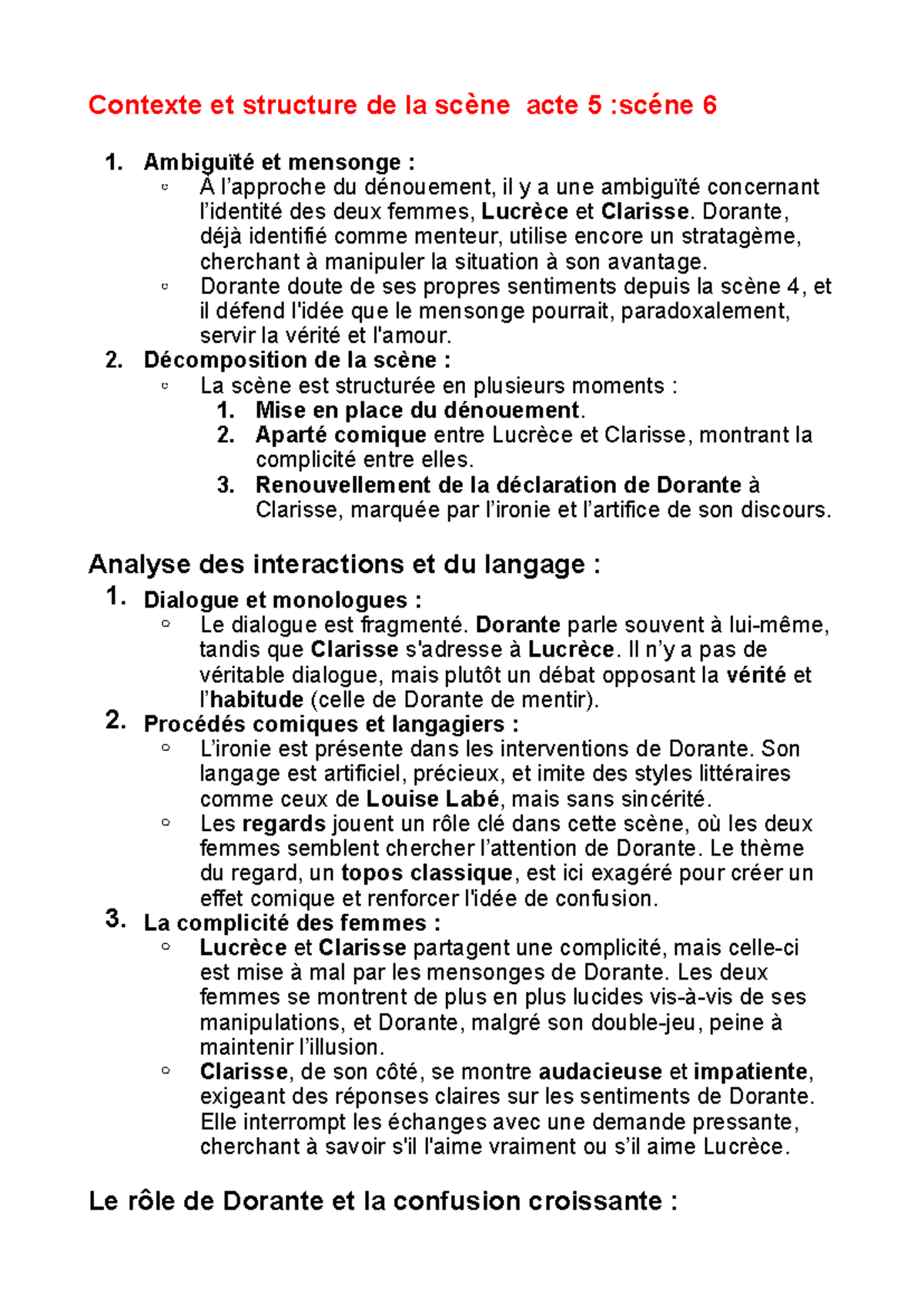 Analyse linéaire de la scène 6 de l’Acte V de "Le Menteur" (FR234 ...