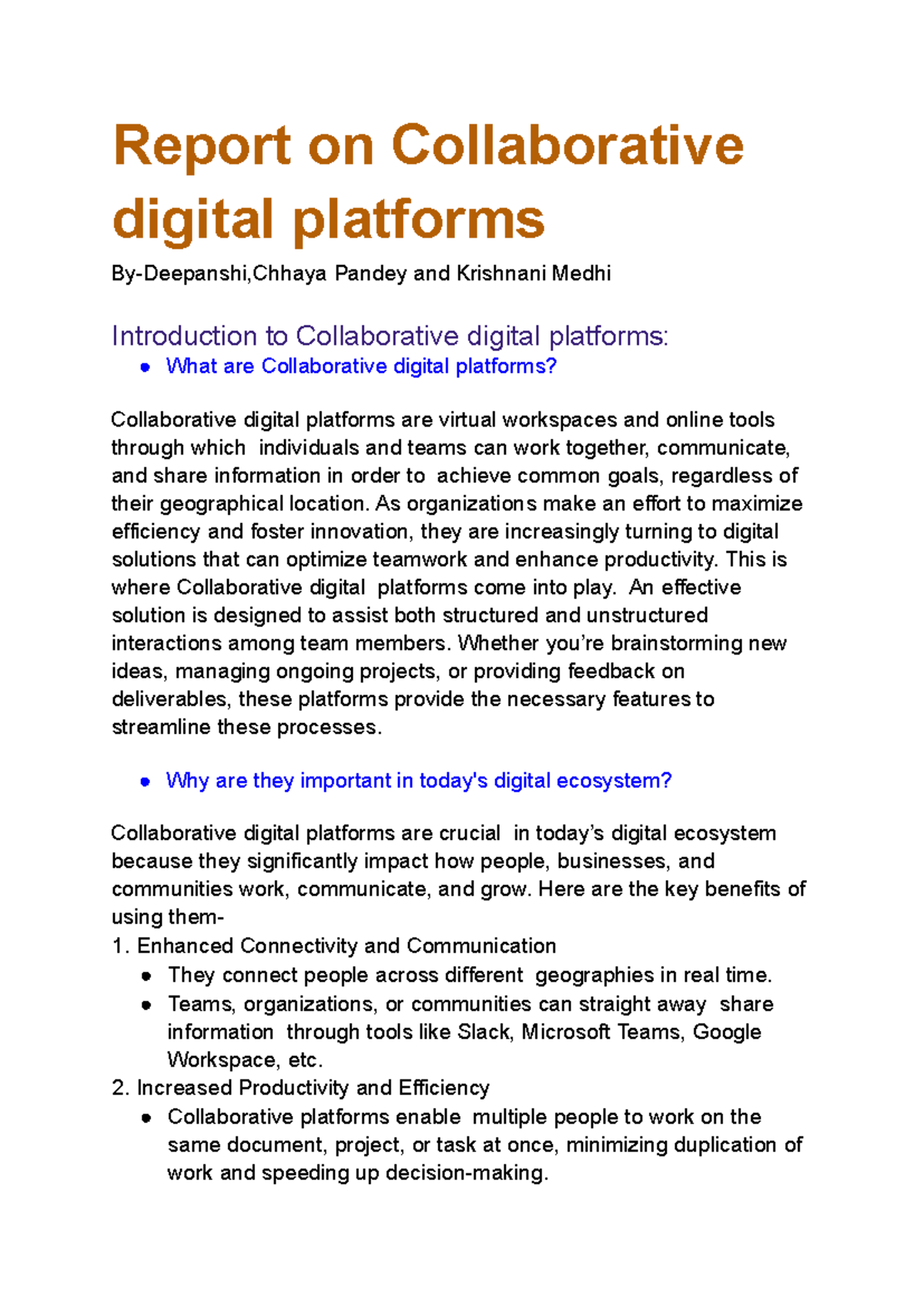 Report on Collaborative Digital Platforms: Key Insights and Trends - Studocu