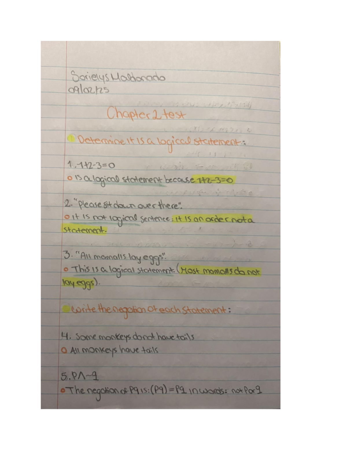 MATH101 Chapter 2 Test: Logical Statements and Negations - Studocu