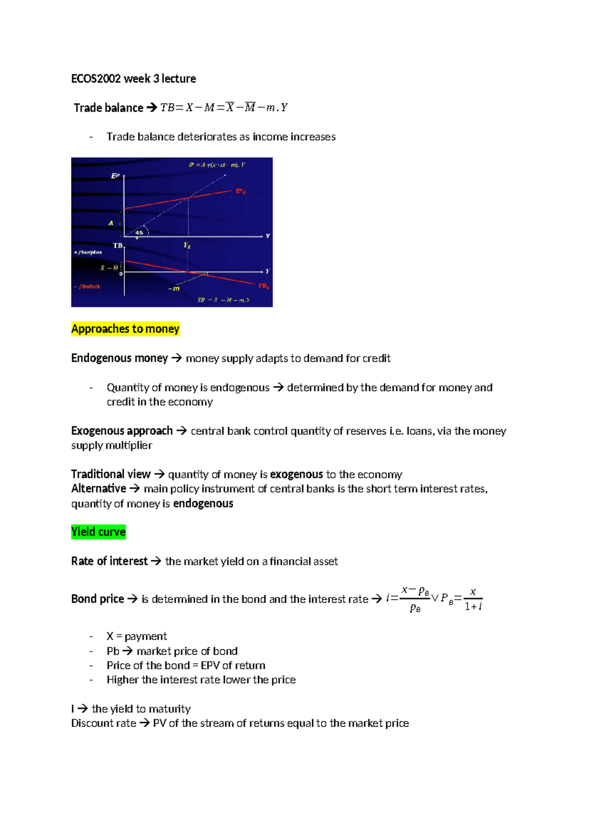 ECOS2002 Week 3 Lecture: Trade Balance & Monetary Policy Insights - Studocu