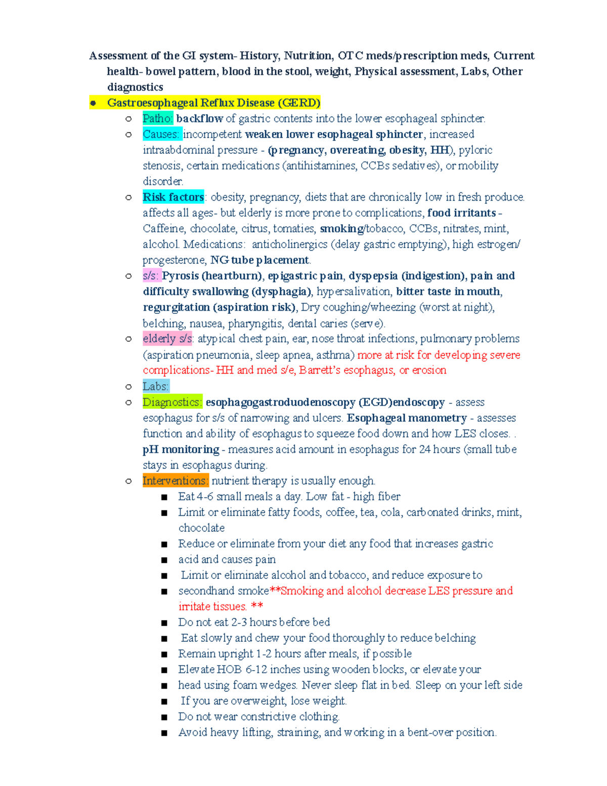 170 - Exam #4 - Gastrointestinal System Notes and Interventions - Studocu