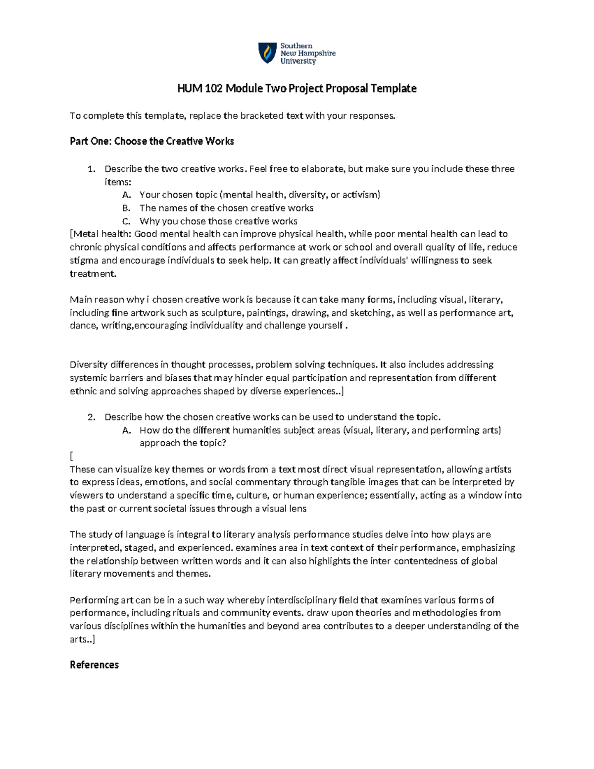 HUM 102 Module Two Project Proposal Template - Part One: Choose the ...