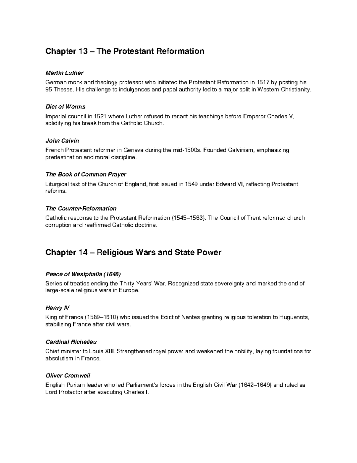 Chapter Notes on The Protestant Reformation and Enlightenment - Studocu