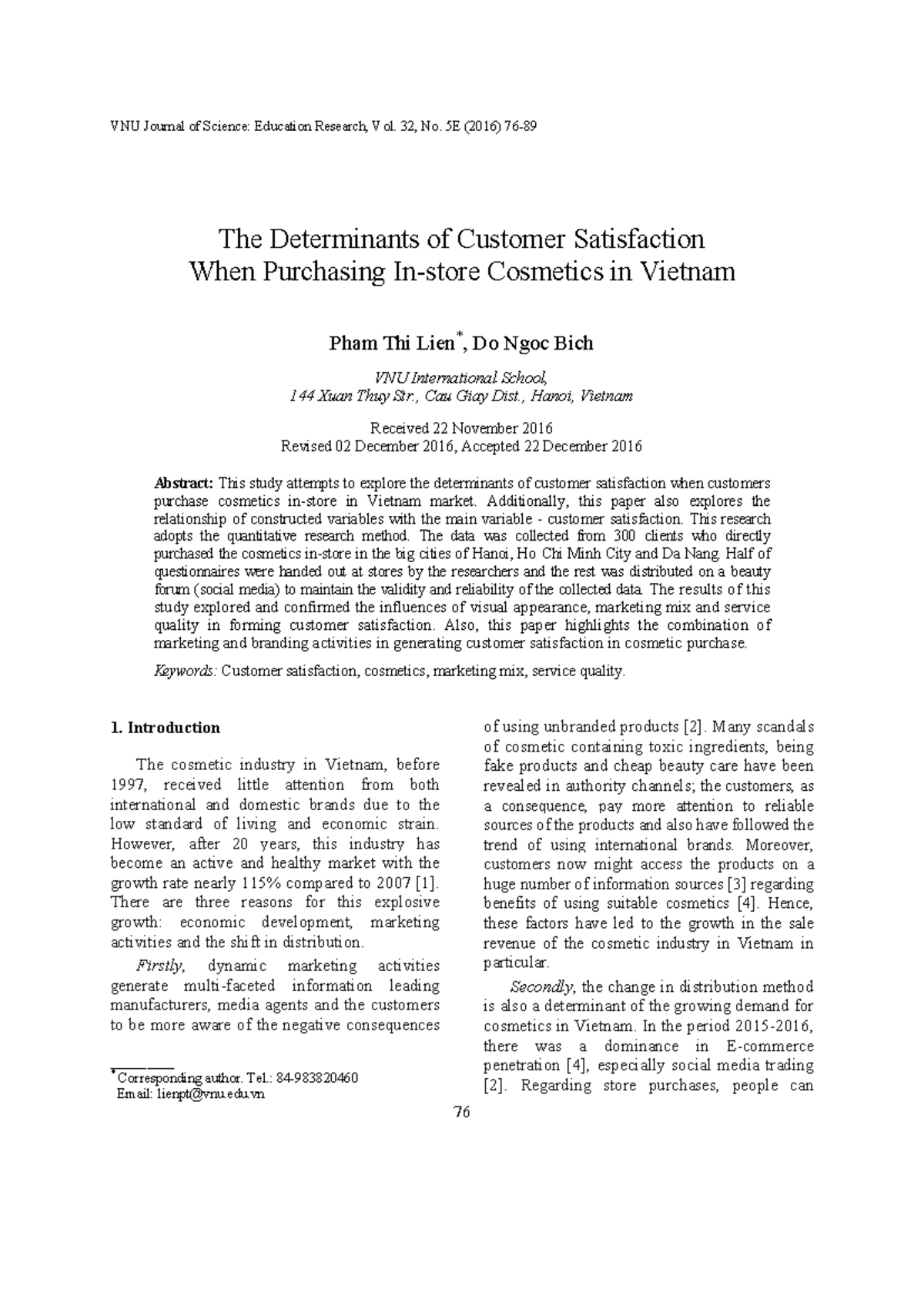 Determinants of Customer Satisfaction in Cosmetics Purchases (4065 37 ...