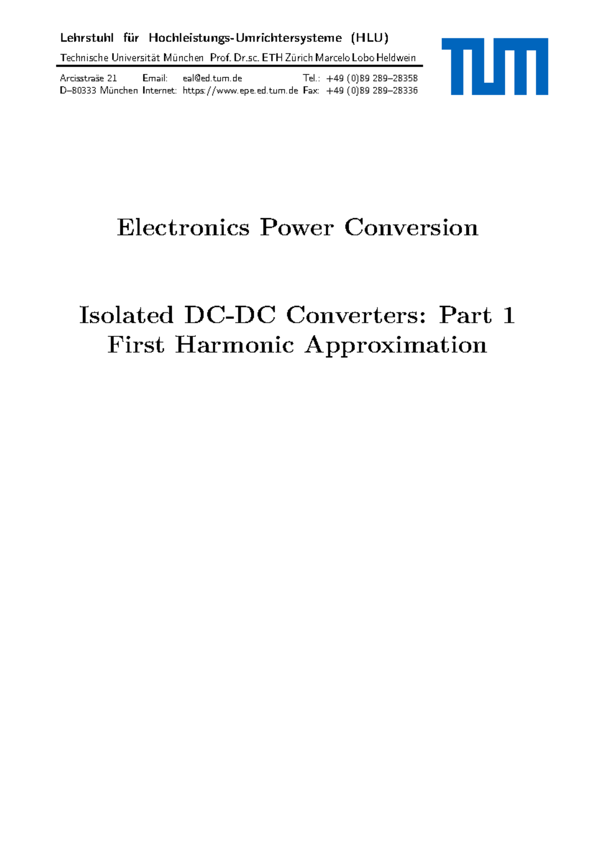 LLC (HLU) Electronics Power Conversion: First Harmonic Approximation ...