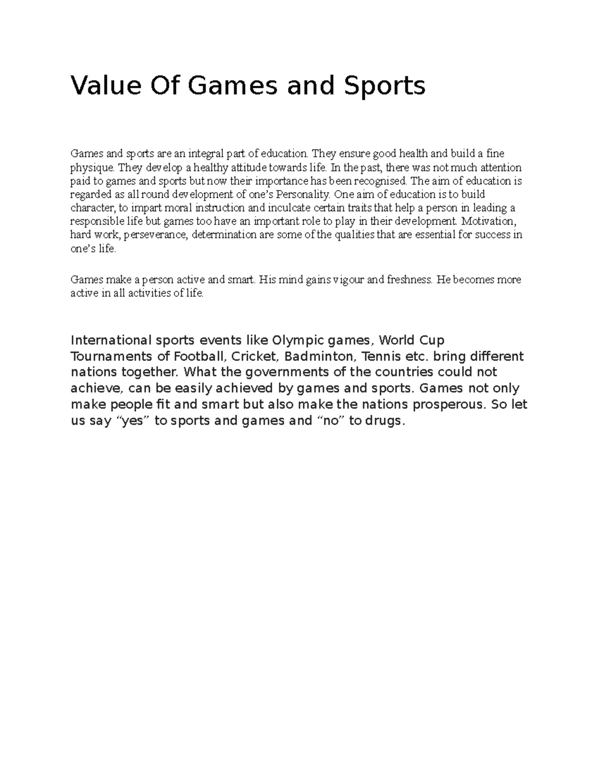 Essay 8 - The Importance of Games and Sports in Education - Studocu