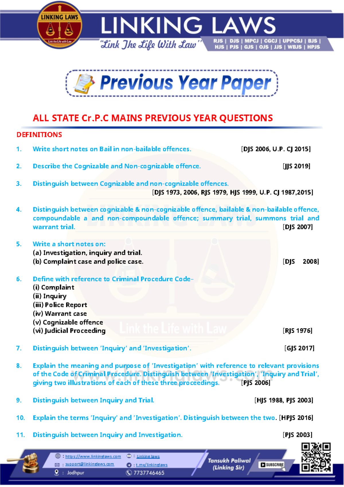 Previous Year Questions on CrPC - All India Exam Prep Guide - Studocu