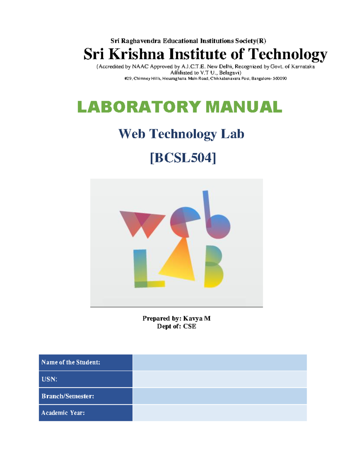 WEB LAB Manual (1) - sbmnfbjsbfj - LABORATORY MANUAL Web Technology Lab ...